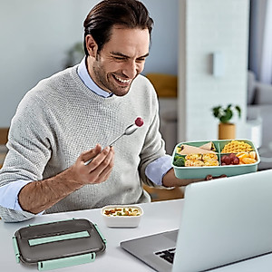 Sunhanny Bento Box Adult Lunch Box, Bento Lunch Box Containers, 50-oz Bento Box for Kids with Compartments, Sauce Container, Chopsticks and Spork, Green