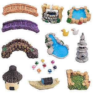 20 Pieces Miniature Fairy Garden Accessories Fairy Garden Figurines Miniature Landscape Set Mini Pond Barn Well Lawn Boat Tiny Duck Set for DIY Craft Micro Garden Landscape Bonsai Decoration