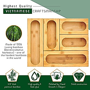 Innoez Bamboo ZipLock Bag Organizer for Drawer - 5pcs Plastic Bag Organizer Made by Vietnamese Traditional Craft Villagers with 100% Luong Bamboo