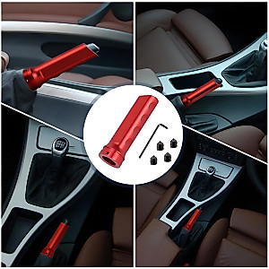 AUCELI Car Handbrake Cover, Universal Aluminum Handle Protector for Brake Lever, Wave Shaped Decorative Hand Brake Sleeve, Auto Interior Accessories for Manual & Most Automatic Handle (Red)
