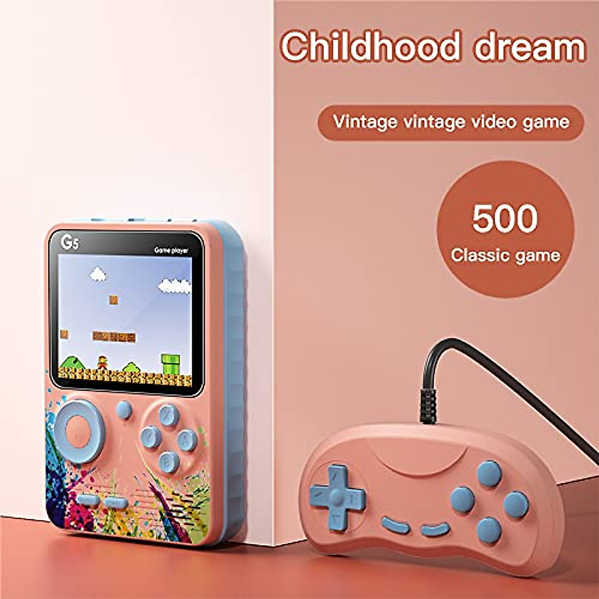 HANDA Instrument Handheld Game Player Video-Game 8 Bit Retro Mini Pocket Gameboy Handheld Game Console Built-in 500 Classic Games for Child Kids