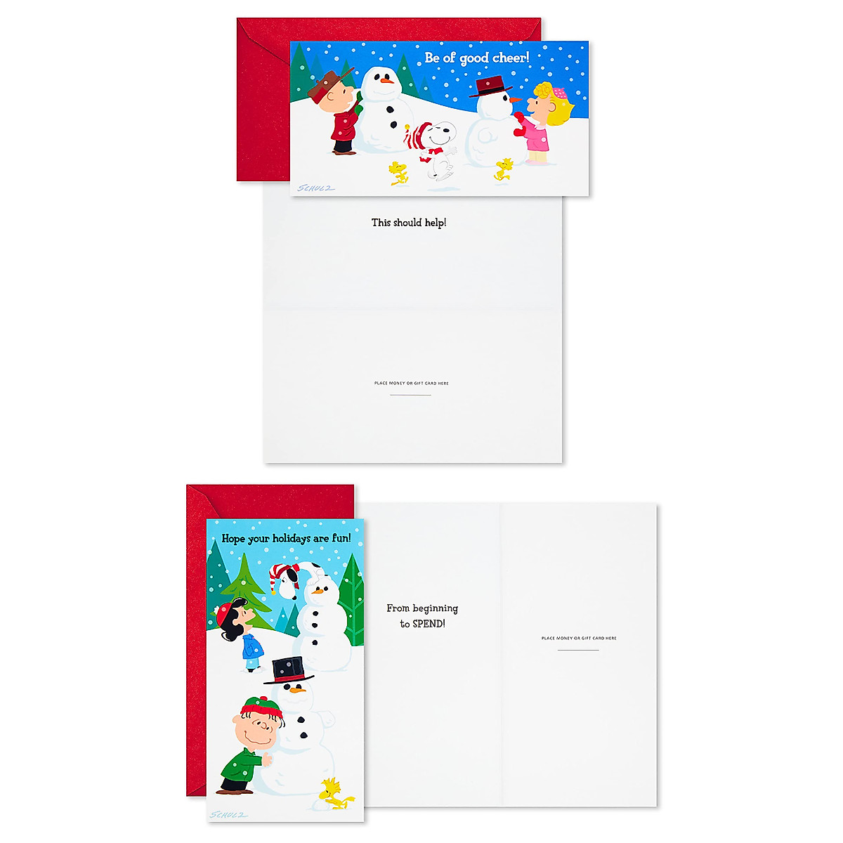 Hallmark Peanuts Christmas Gift Card Holders or Money Holders Assortment, Charlie Brown & Snoopy (36 Cards with Envelopes)