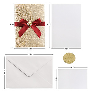 25Pcs Wedding Invitations with Envelopes and RSVP Cards Trifold Glitter Laser Cut Invitation Pocket Blank Invitations with Envelopes Rsvp Card for Wedding Quinceanera Bridal Baby Shower 15 años Custom