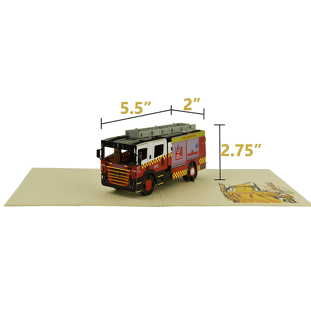 Firetruck 3D Pop Up Greeting Card, Fireman Volunteer Appreciation Card, Birthday Card, Any Occasions