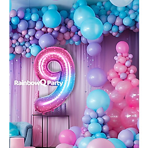 RainbowQ Party 9 Balloon Number 40 Inch for Boy or Girl Big Starry 0-9 Foil Mylar Large 9 Number Balloon Happy 9th Birthday Party Anniversary Decorations Supplies