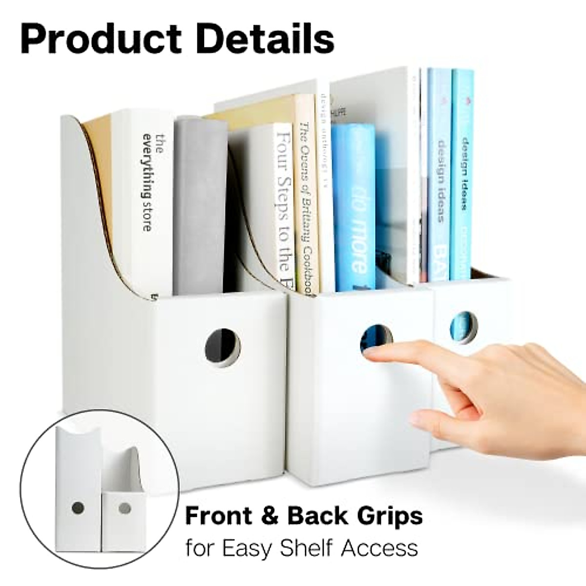 Dunwell White Magazine File Holder (6 Pack) - Sturdy Cardboard Magazine Holder, Vertical File Folder Holder, Magazine Holder for Desk, Office or Classroom Book Organizer, Paper Book Bins