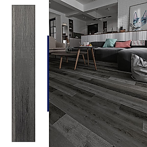 Peel and Stick Floor Tiles Vinyl Flooring Planks, 24 Sheets 36 Sq.Ft Black Adhesive Wood Plank, Thin Design