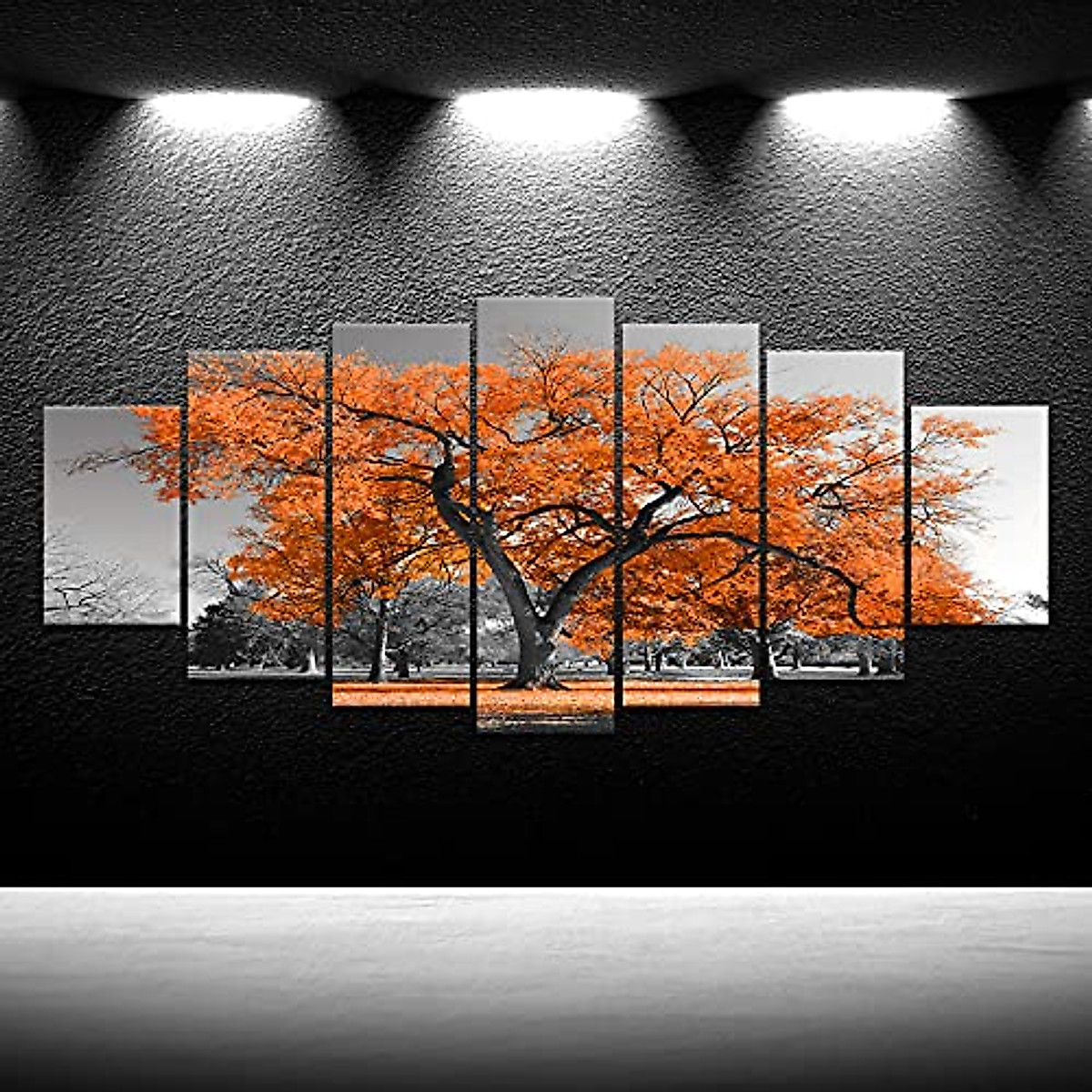 7 Panel Xlarge Tree Wall Art Decor Tree of Life Canvas Prints Natural Landscape Painting Picture Contemporary Framed Artwork for Kitchen Chic Decor Living Room(Orange)