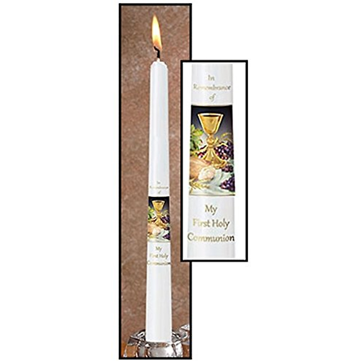My First Holy Communion Wax Taper Candle with Body of Christ Decal, 10 Inch