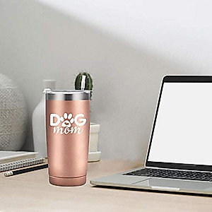 GINGPROUS Dog Mom Travel Tumbler Dog Lover Gifts for Women, Funny Travel Tumbler Gifts for Mother's Day Dog Mom Dog Lover Daughter Wife Friend, 20 Oz Insulated Travel Tumbler, Rose Gold