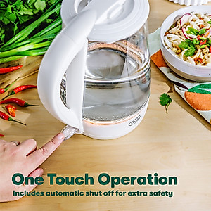 BELLA 1.7 Liter Glass Electric Kettle, Quickly Boil 7 Cups of Water in 6-7 Minutes, Soft Orange LED Lights Illuminate While Boiling, Cordless Portable Water Heater, Carefree Auto Shut-Off, White