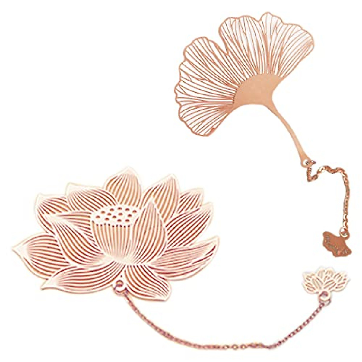 2 Pcs Hollow Metal Bookmarks Retro Flowers Leaves Reading Markers with Chinese Knot Tassel for Students Teachers Gift Giving Rose Gold Lotus Ginkgo