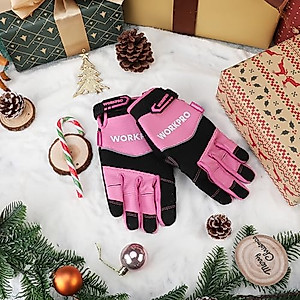 WORKPRO Safety Work Gloves, Pink Working Gloves for Women Men, Touch Screen, Terry Fabric, Non-Slip (Medium, Pink Ribbon)