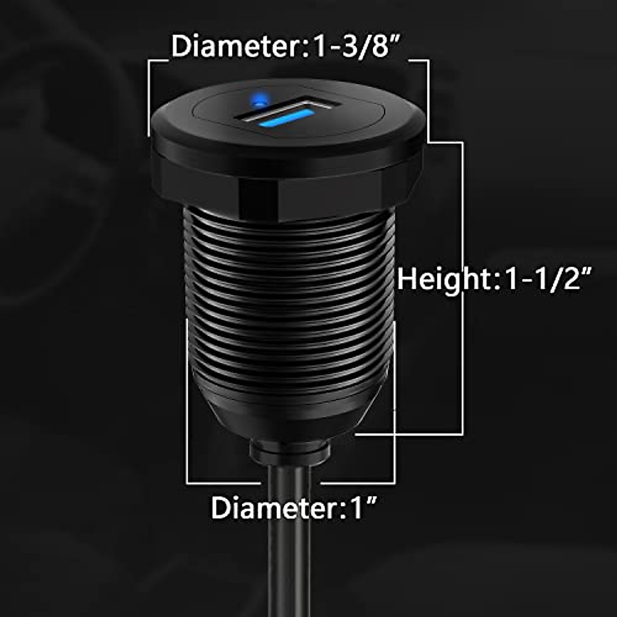 BATIGE Alloy Single Port USB 3.0 Dashboard Port Car Mount Flush Cable, Male to Female Waterproof Extension Cable for Car Truck Boat Motorcycle with LED Indicator - 3ft