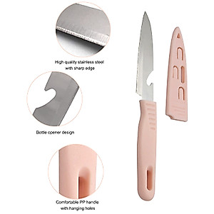 Lomgwumy Paring Knife, 3 Sharp and Durable Fruit Knife, with Scabbard, Simple and Beautiful, Fruit Knives Small is Suitable for Most Vegetables, Fruits and Meat (Pink, Blue, Green)