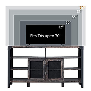 OKD TV Stand Industrial Rustic Entertainment Center for 65 Inch TV, 33" Tall Wood Media TV Console Cabinet Table w/Soundbar Shelf & 2" Wide Metal X-Frame for Living Room, Dark Rustic Oak