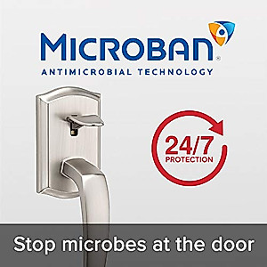 Kwikset Prescott Entry Door Handleset and Lever, Stylish Front Door Handle Featuring Microban Protection, Non-Locking, Deadbolt Not Included, Satin Nickel