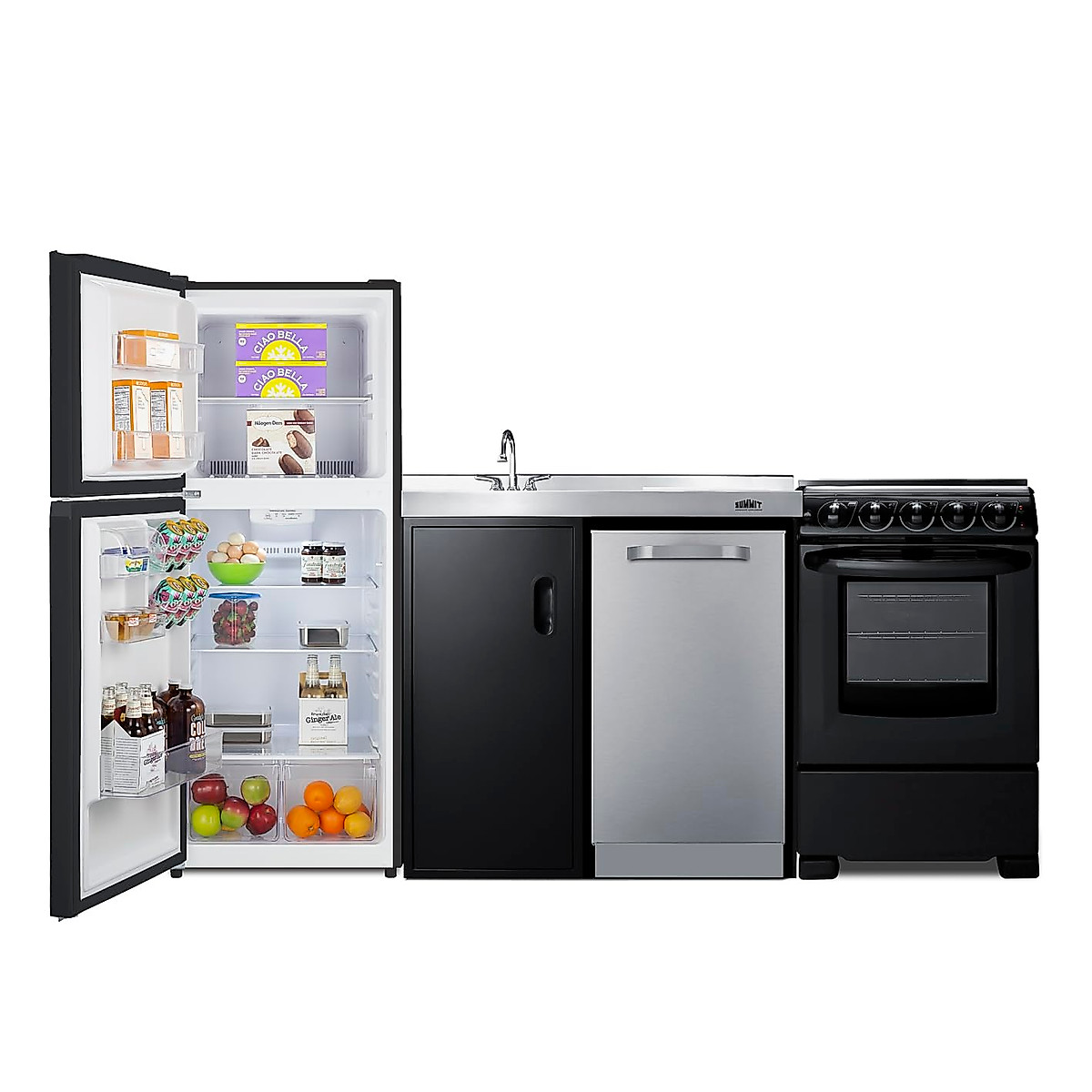 Summit Appliance ACK80HT 80" Wide All-in-One Kitchenette with Electric Range, Dishwasher, Refrigerator, Sink with Faucet, and Storage Cabinet