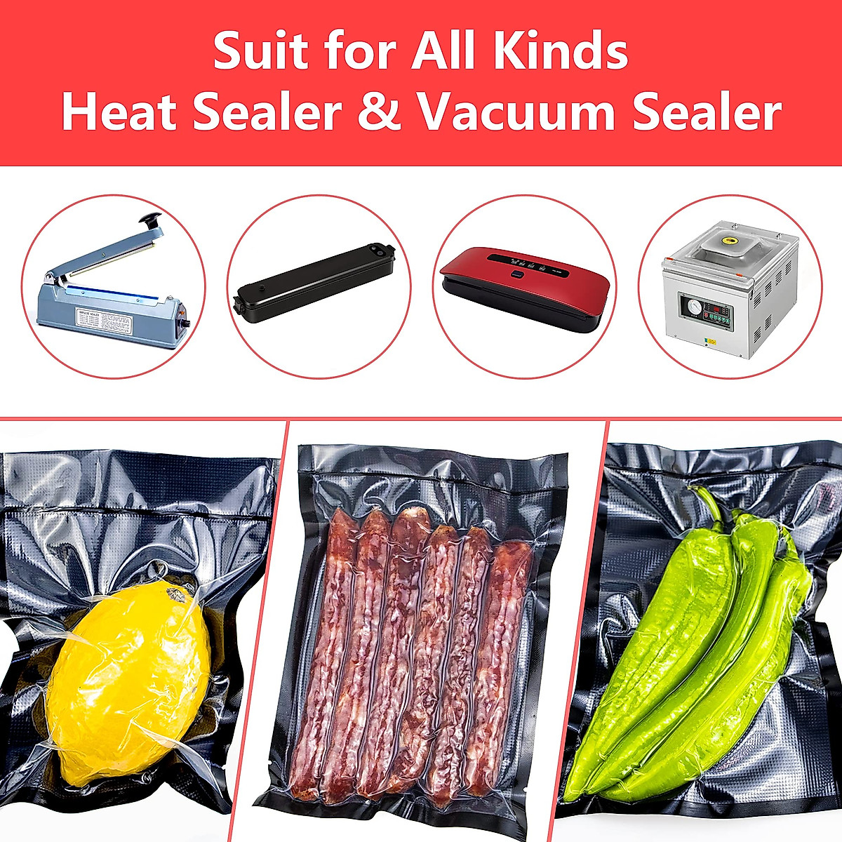 CANLENPK 4x6Inch/10x15cm Black Back and Clear Front Small Vacuum Sealer Bags,Food Storage Bag,Seal Meal Snack Fruit Nut,Boil Steam Heat Freeze,Commercial Grade Heavy Duty Sealable Bags (100PCS)