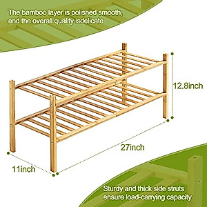 WANGMUXIA 2-Tier Bamboo Shoe Rack，Free Standing Shoe Racks Stackable Shoe Rack，Entryway，Hallway, Bathroom and Living Room，Multifunctional Bamboo Rack in Different Combinations (2-Tier)