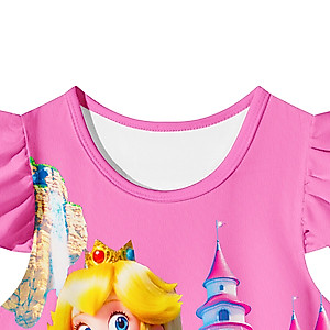 Poterloy Princess Peach Dress for Girls Toddler Kids Costume Toys Plush Casual Kids Dress Home Party Play Wear, 7-8 Years, 1-pink