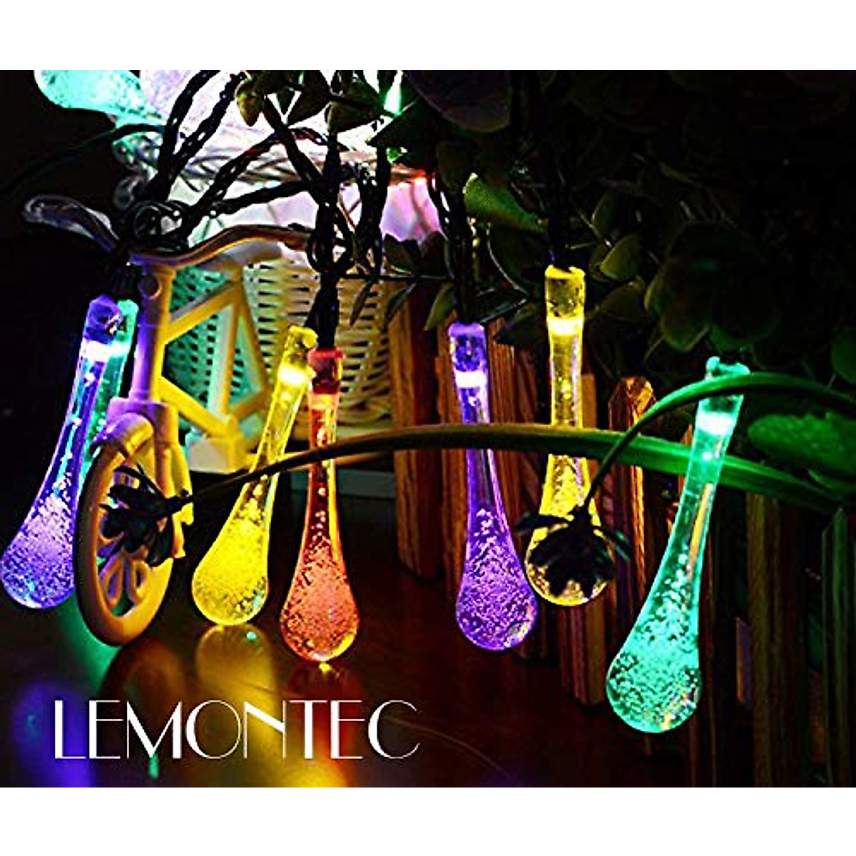 Lemontec 2-Pack Solar String Lights 20 Feet 30 LED Water Drop Solar Fairy Waterproof Lights for Garden, Patio, Yard, Home, Parties, Multi Color