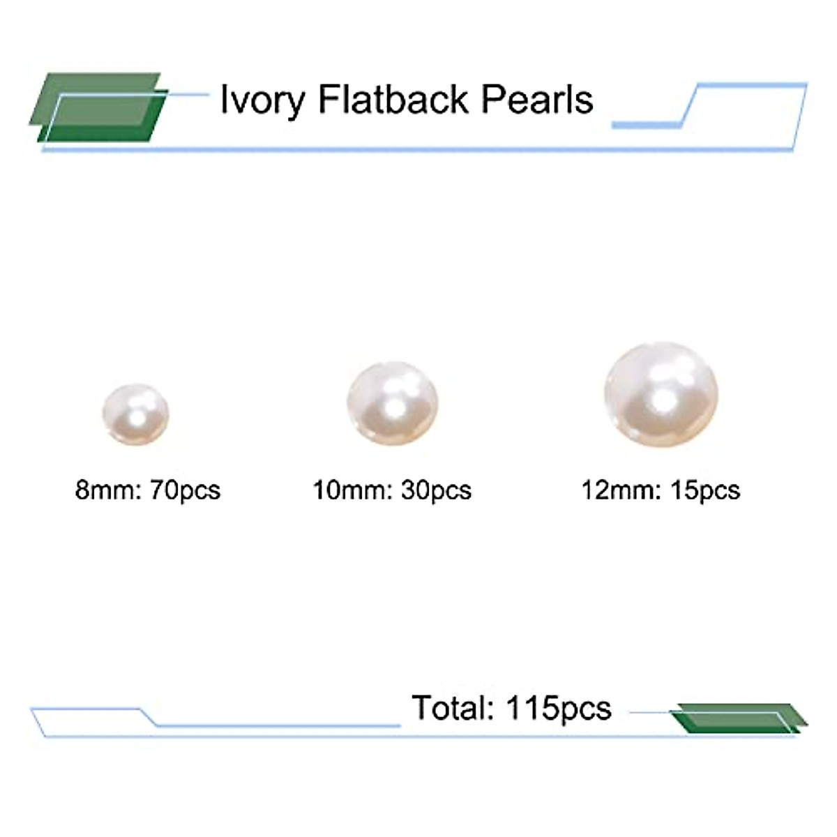 Lifestyle-cat Half Pearl Beads 115pcs 3 Sizes Half Flatback Round Pearl Bead Loose Beads 8mm/10mm/12mm for DIY Crafts (Ivory)