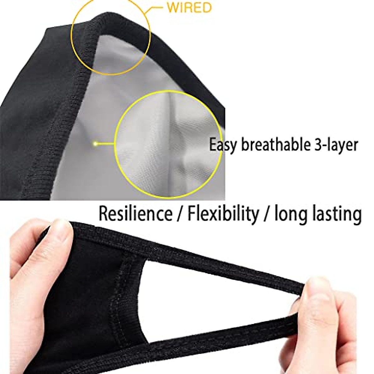 VVUPIC 2-Pack Unisex Cloth Washable Reusable Cover-100% Cotton 3 Layer black outdoor