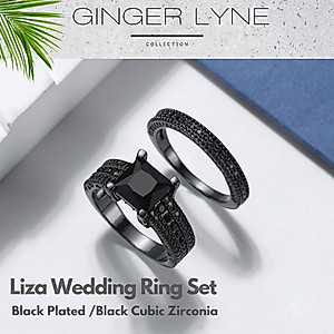 Ginger Lyne Collection Liza Bridal Set Gothic Modern Black Cubic Zirconia Engagement Ring Wedding Band Fashion Jewelry For Women