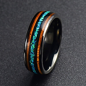 Custom Ring For Women and Men, Tungsten Rings Set For Him And Her Size 9 and 9 8mm Black Ring Inlay Opal and Wood