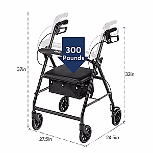 Drive Medical R726BK Foldable Rollator Walker with Seat, Black