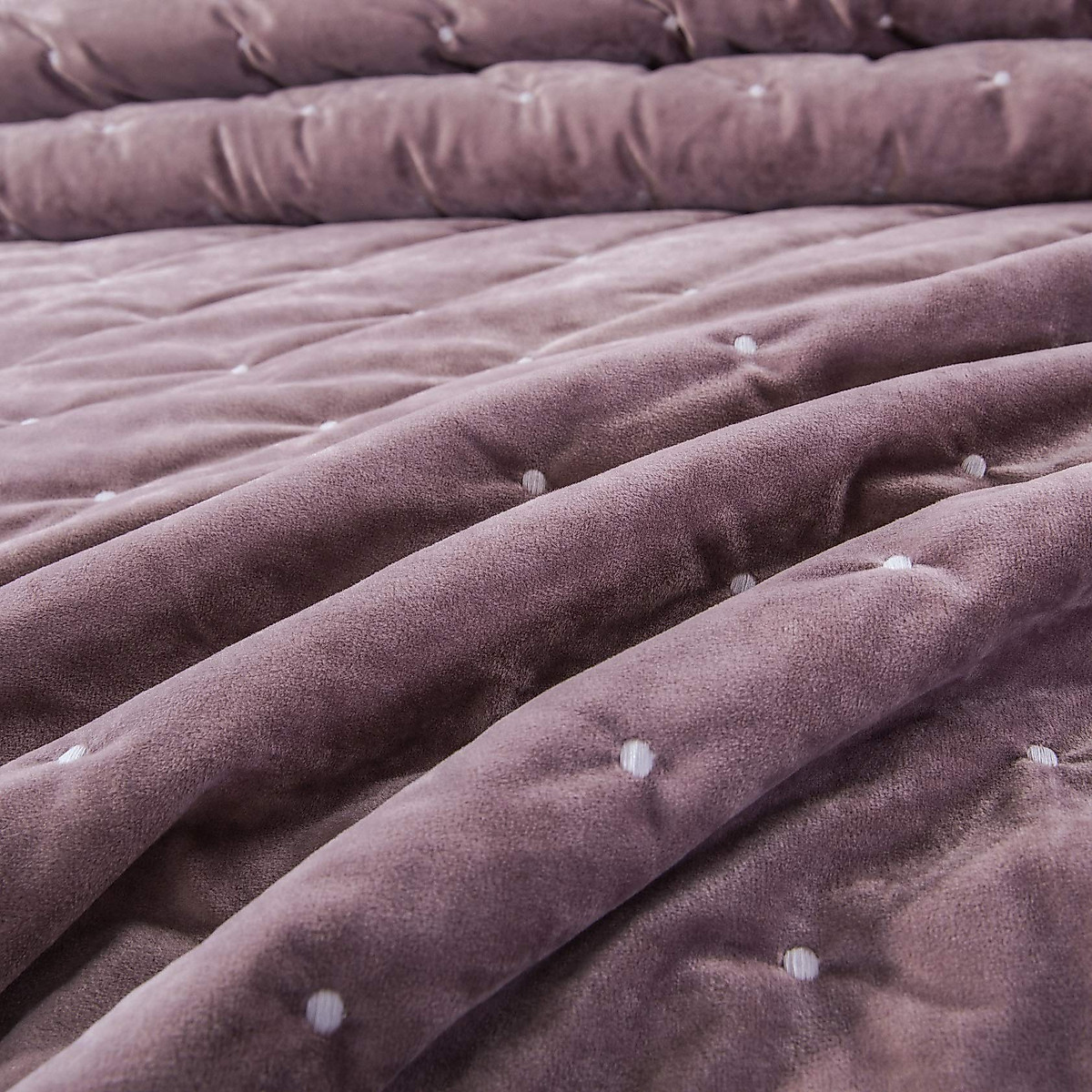 Tache Velvet Dreams Luxurious Velveteen Velour Super Soft Plush Warm Cozy Diamond Tufted Polka Dot Quilted Coverlet Light Purple Mauve Bedspread Set, King