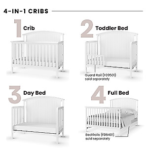 Child Craft Cottage Curve Crib and Dresser Nursery Set, 3-Piece, Includes 4-in-1 Convertible Crib, 3 Drawer Dresser, and Changing Table Topper, Grows with Your Baby (Matte White)