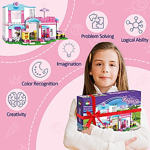 MILESTAR Girls Friends House Building Blocks Toys Pink Beach Villa Swing Sun Lounger Building Kit Bricks Toys for Girls Dolls House Construction Play Set Educational Toys for Kids 319 PCS