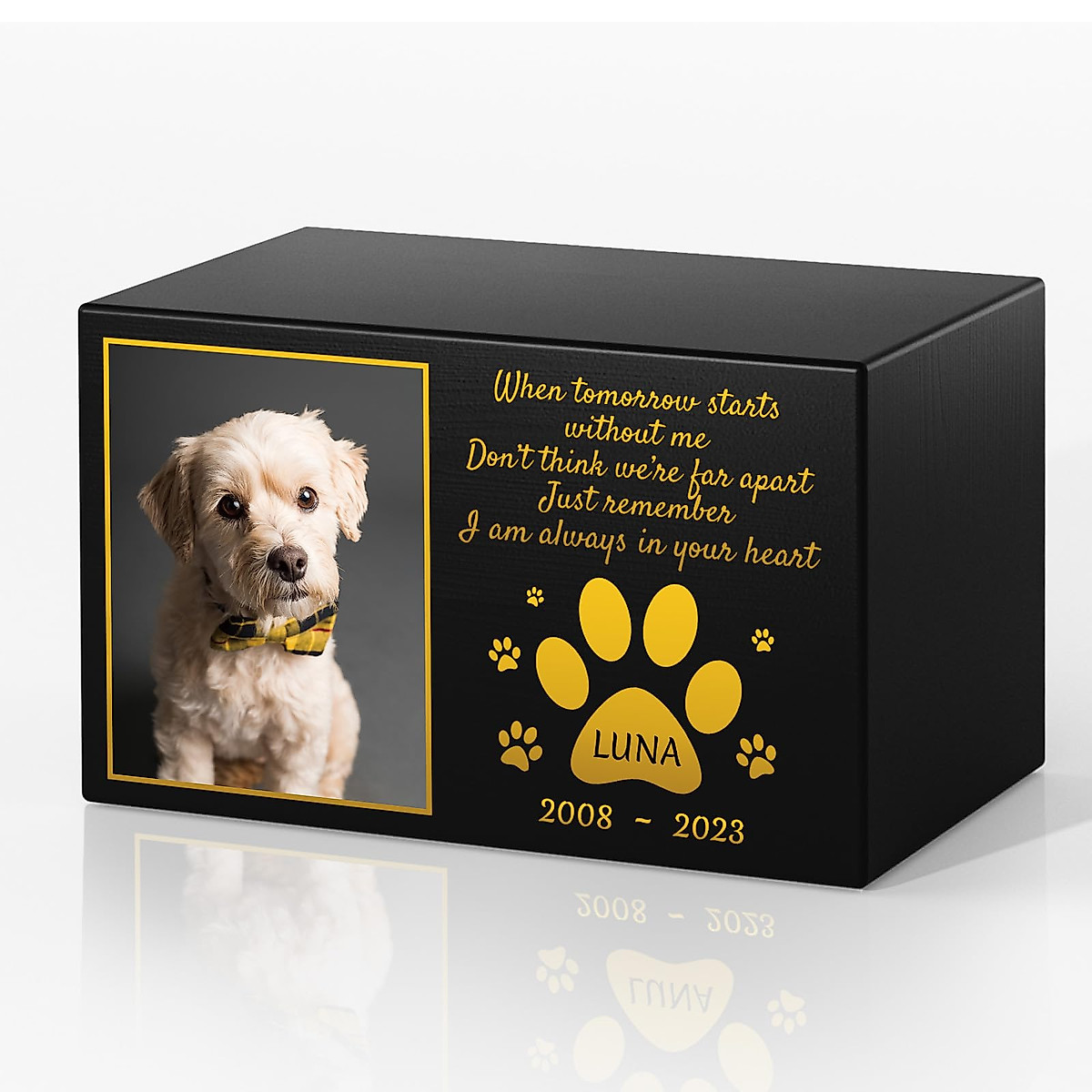 Bemaystar Personalized Pet Urns for Dogs Ashes - Custom Wooden Keepsake Urn Box with Photo for Pet Memorial Keepsake, Box Pet Cremation Urn, Sympathy Gift for a Pet Weight of Up to 10 lbs