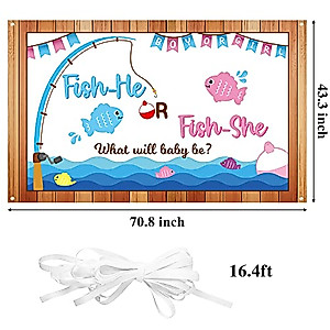Gone Fishing Gender Reveal Poster Photo Backdrop,Fish She or Fish He Gender Reveal for Baby Boy or Girl Sign Baby Shower Decoration of Gender Reveal Backdrop