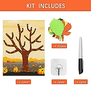 ORIENTAL CHERRY Fall Crafts for Kids - Felt Thankful Tree with 52 Detachable Leaves - Bulletin Board Decorations for Autumn Thanksgiving Activities Toddlers Ages 2-4 3-5 6-8 8-12