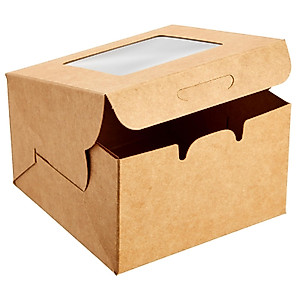 Juvale 25-Pack Mini Cake Boxes with Window - Individual Cupcake Packaging Containers for Bundt Cakes, Cookies, Baked Goods, Donut, Pie (Kraft Paper Material, 4x4x2.5 In)