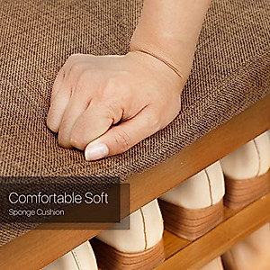 MoNiBloom Bamboo 2 Tiers Shoe Rack Organizer Changing Stool Bench with Flip-Open Storage Box Padded for Hallway, Bathroom, Bedroom - Brown (6-10 Pairs)