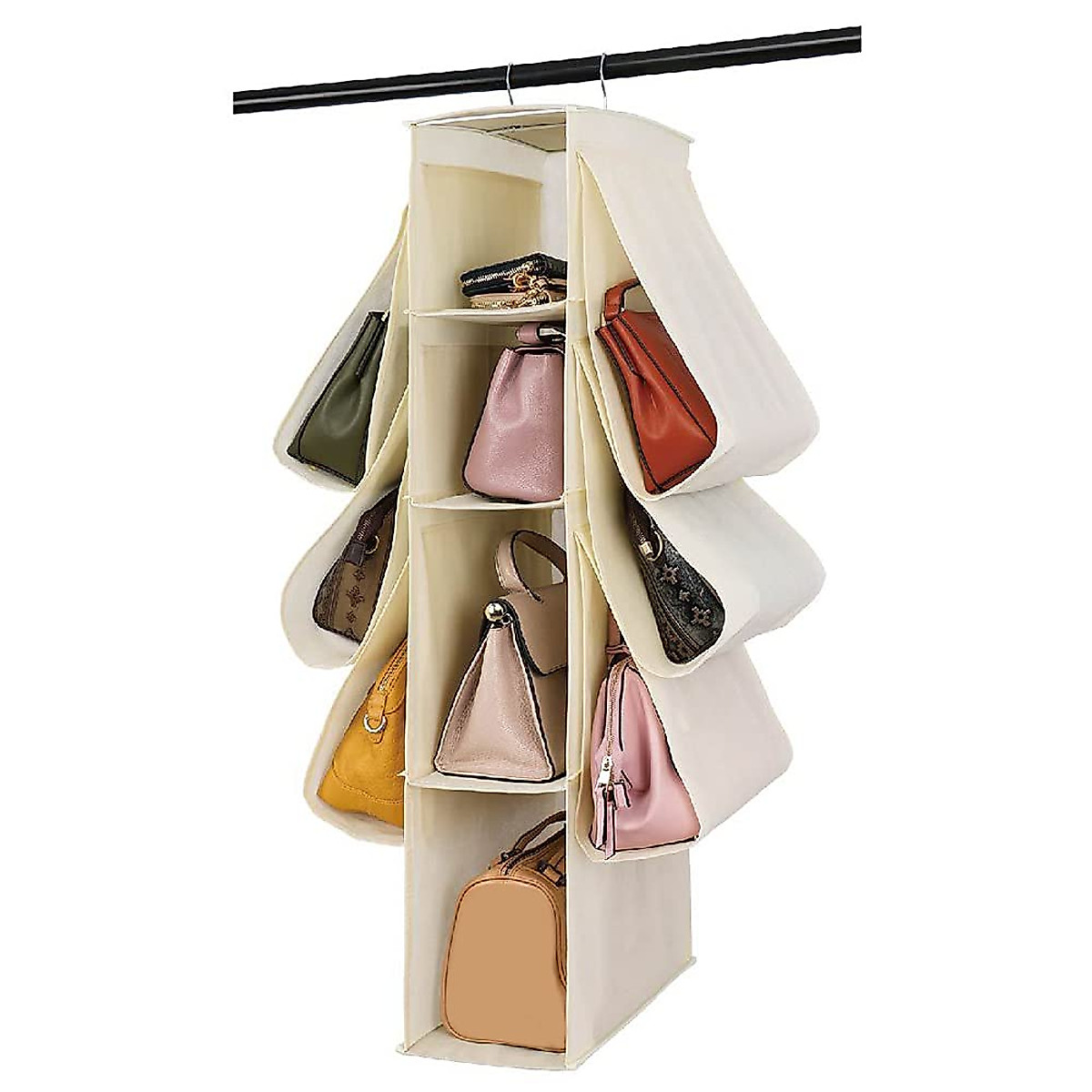 DYYGIRL Hanging Purse Organizer Wardrobe Closet Organizer 10 Pockets Hanging Closet Storage Bag Nonwoven for Wardrobe Accessories Storage Bag(Beige)