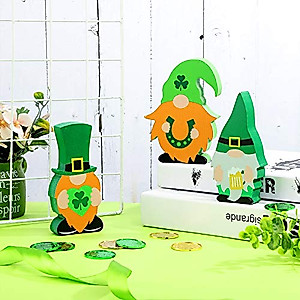 Jetec 3 Pieces St. Patrick's Day Wooden Sign Gnome Table Decorations Irish Themed Freestanding Table Signs for Desk Office Home Party Decoration, 5.11 Inches