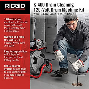 RIDGID 52363 Model K-400 Drain Cleaning 120-Volt Drum Machine Kit with C-32IW 3/8" x 75' Cable