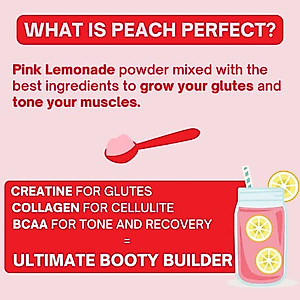 Peach Perfect Creatine for Women Booty Gain, Muscle Builder, Energy Boost, Pink Lemonade, Cognition Aid | Collagen, BCAA, lean muscle, Creatine Monohydrate Micronized Powder, Alt Creapure, 30 Servings