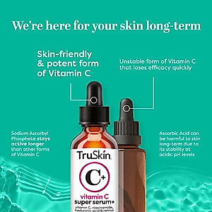 TruSkin Vitamin C-Plus Super Serum, Anti Aging Anti-Wrinkle Facial Serum with Niacinamide, Retinol, Hyaluronic Acid, and Salicylic Acid, 1 oz