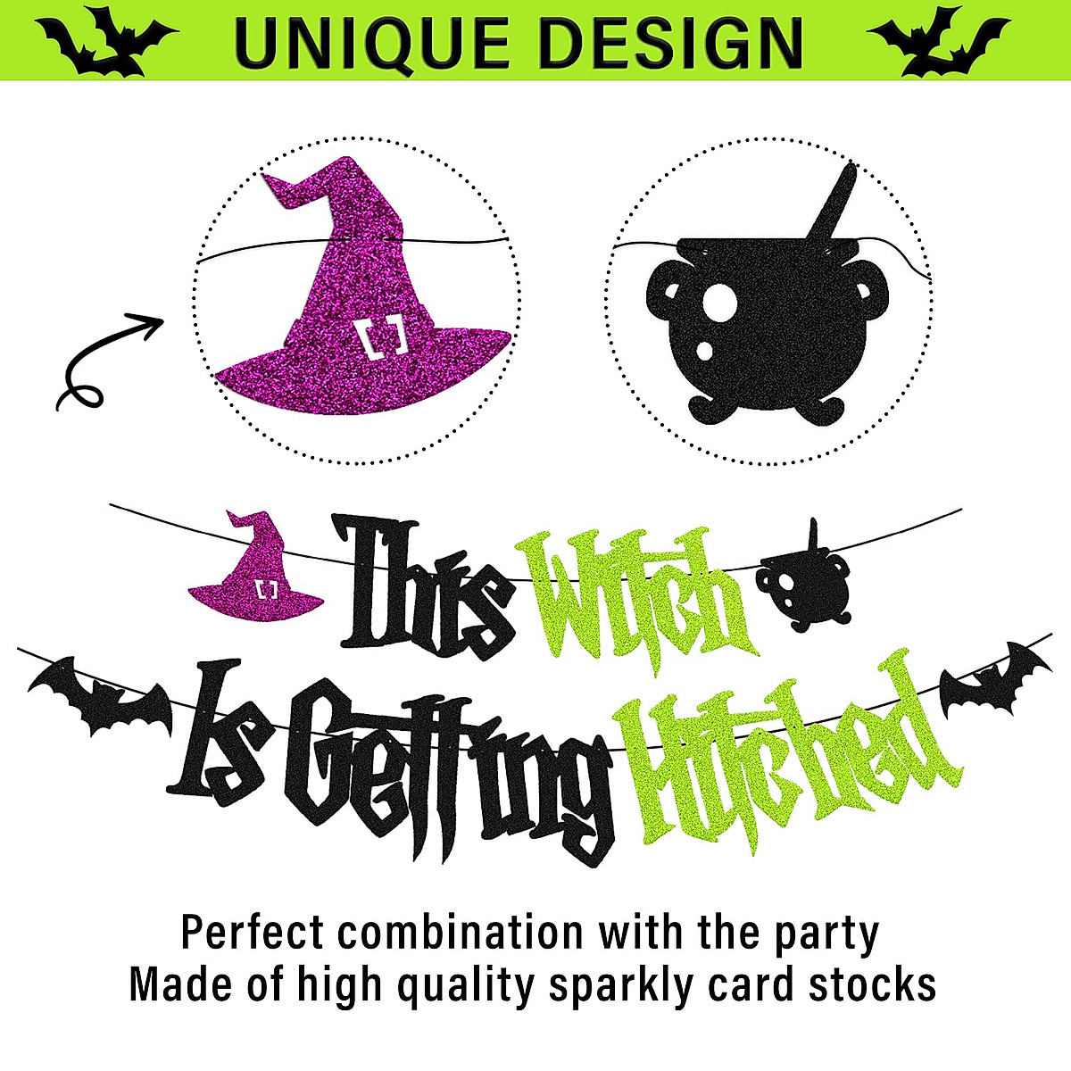 This Witches is Getting Hitched Banner with 32 PCS 3D Bats Props Decoration for Halloween Bachelorette Bachelor Engagement Wedding Bridal Shower Hallows Celebration Anniversary Party Decor Supplies