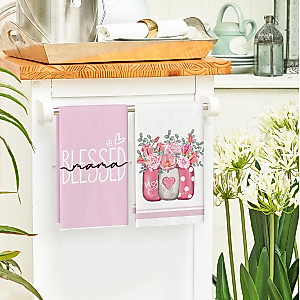 Artoid Mode Tulip Eucalyptus Leaves Vase Flower Basket Blessed Mama Mother's Day Kitchen Towels Dish Towels, 18x26 Inch Seasonal Best Mom Ever Decoration Hand Towels Set of 4