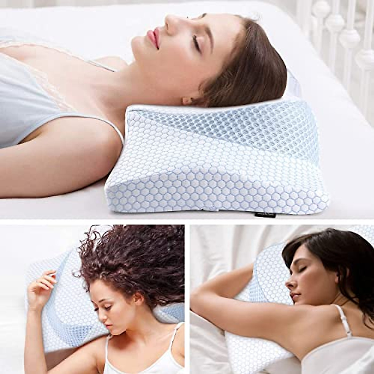 Sufuhom CertiPUR-US Contour Memory Foam Pillow, Cervical Neck Support Pillows for Head Neck Pain Relief, Ergonomic Sleeping Orthopedic Pillow for Side, Back, Stomach Sleepers, Standard 100 by Oeko-TEX