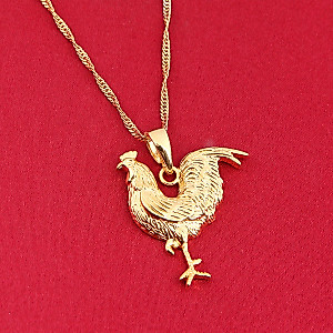 Women Jewelry 24k Gold Plated Animal Rooster Chicken Pendant Necklace Jewelry