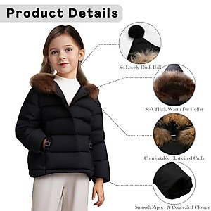 MQQUFF Baby Girls Hooded Snowsuit Winter Warm Fur Collar Hooded Coat Down Windproof Jacket Outerwear