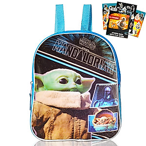 Mandalorian Baby Yoda Backpack for Toddlers Kids Bundle ~ Premium 11" Star Wars Mini School Bag with Stickers (Mandalorian School Supplies)